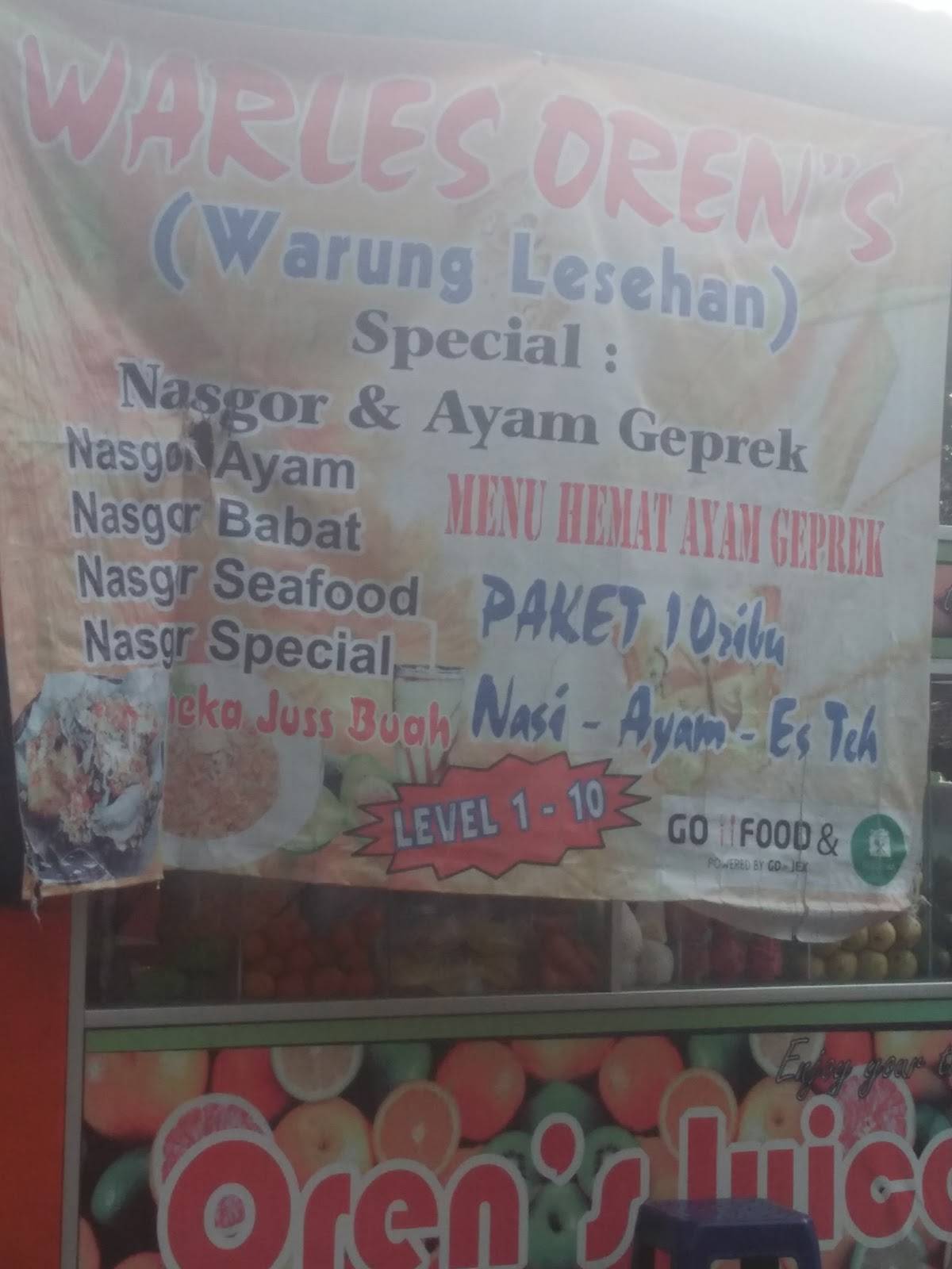 Menu at Warles Oren's restaurant, Semarang