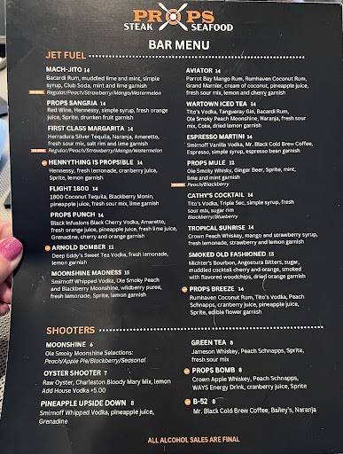 Menu at Props Steak and Seafood Restaurant, Warner Robins