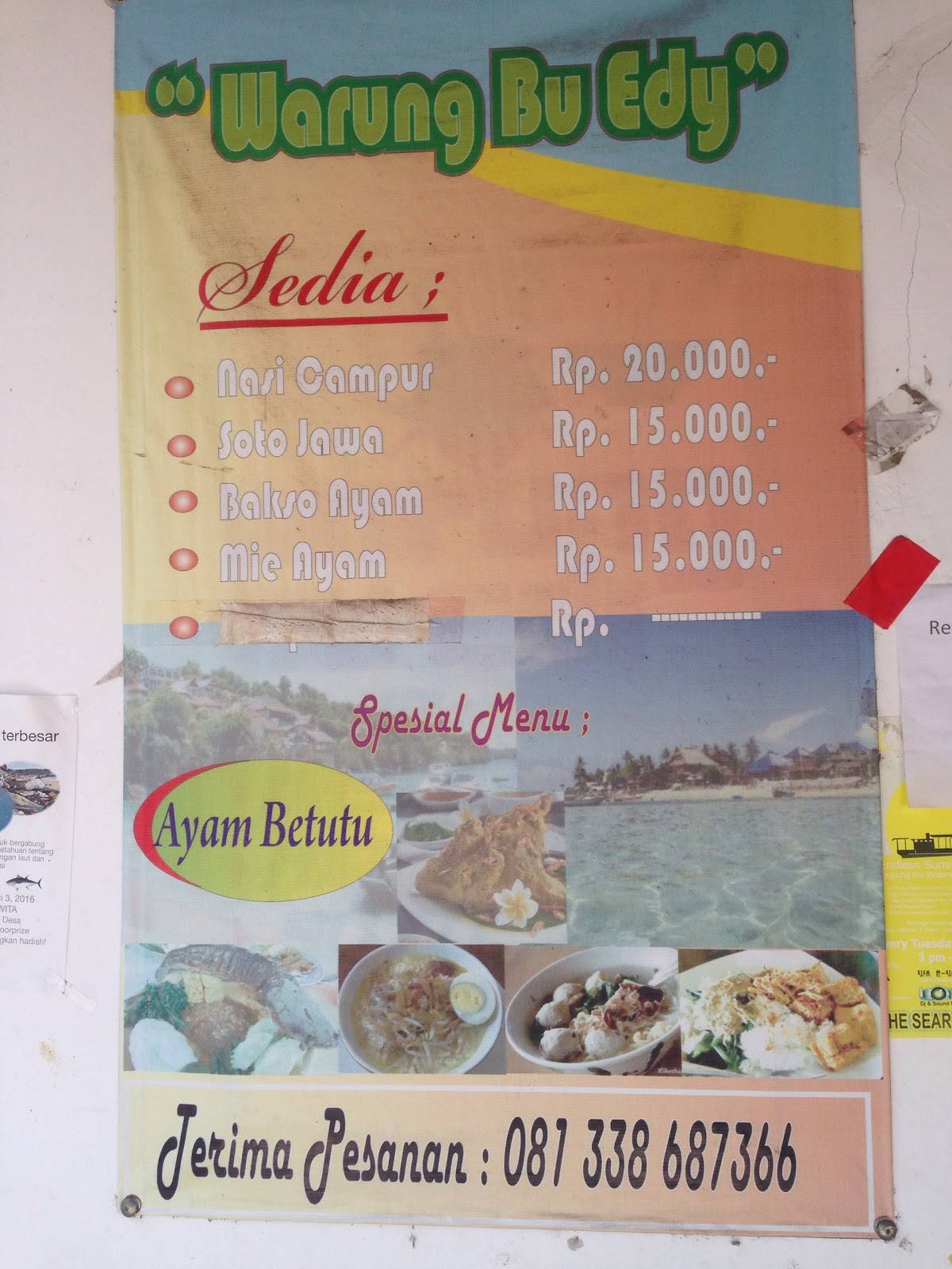 Menu at Warung Bu Edy restaurant, Lembongan, 8CGX+7C4