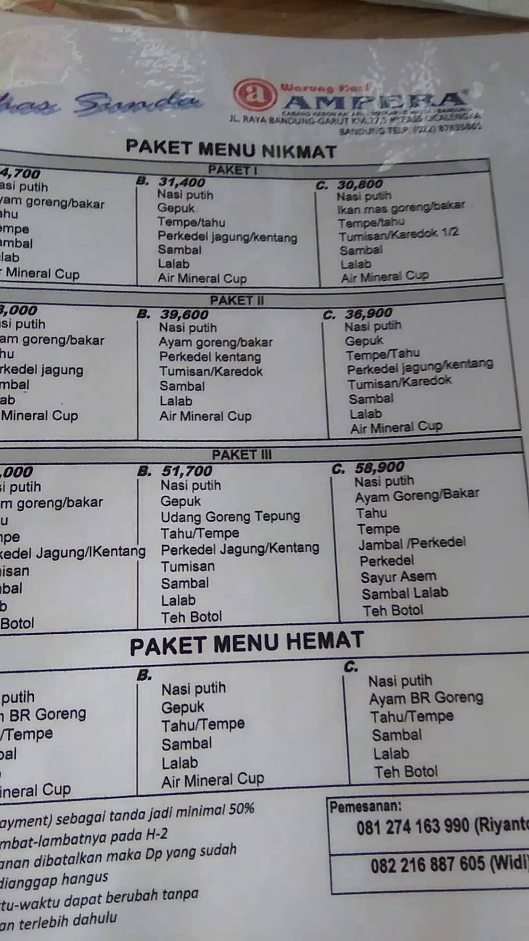 Menu at Warung Nasi Ampera Paramount Cicalengka restaurant, Indonesia ...