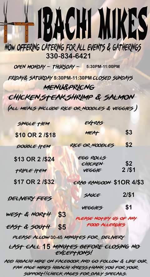 Menu at Wasabi Express restaurant, Akron