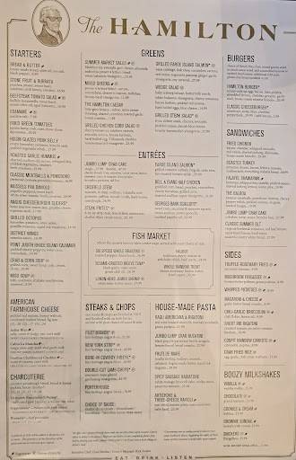 Menu at The Hamilton restaurant, Washington