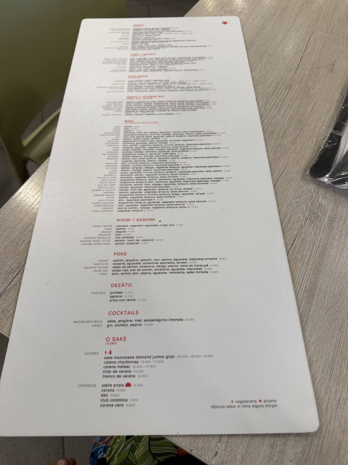 Carta del restaurante Watakushi, Bogotá, Cra. 12 #83-17