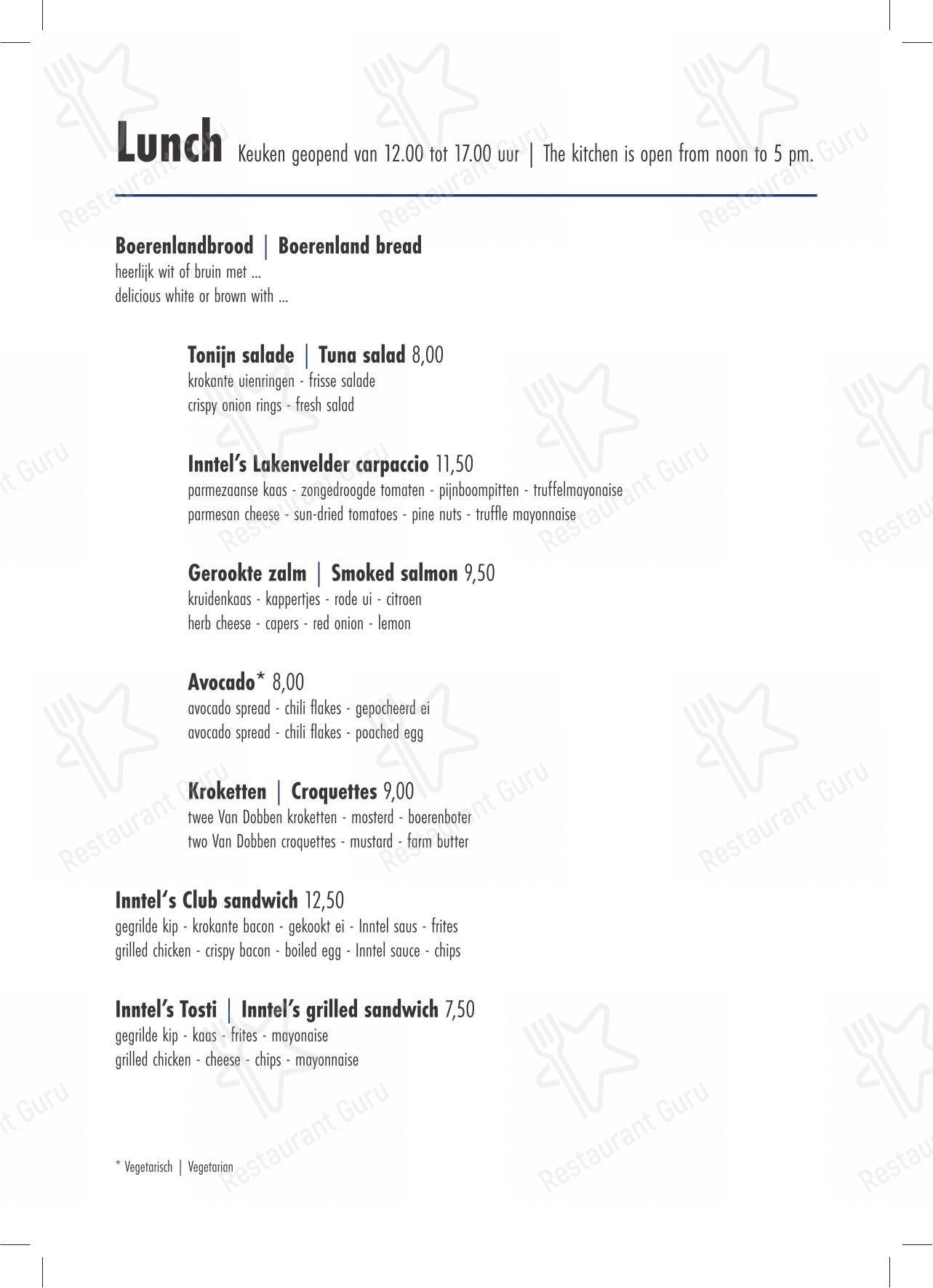 Menu at Bar & Brasserie Water, Rotterdam