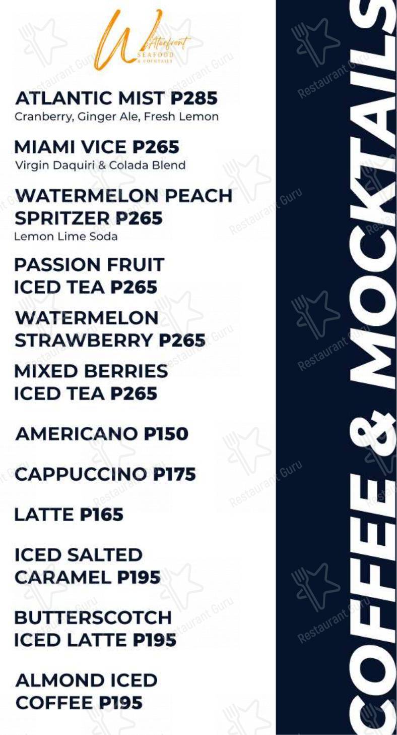 Menu at Waterfront Seafood & Cocktails restaurant, Iloilo City