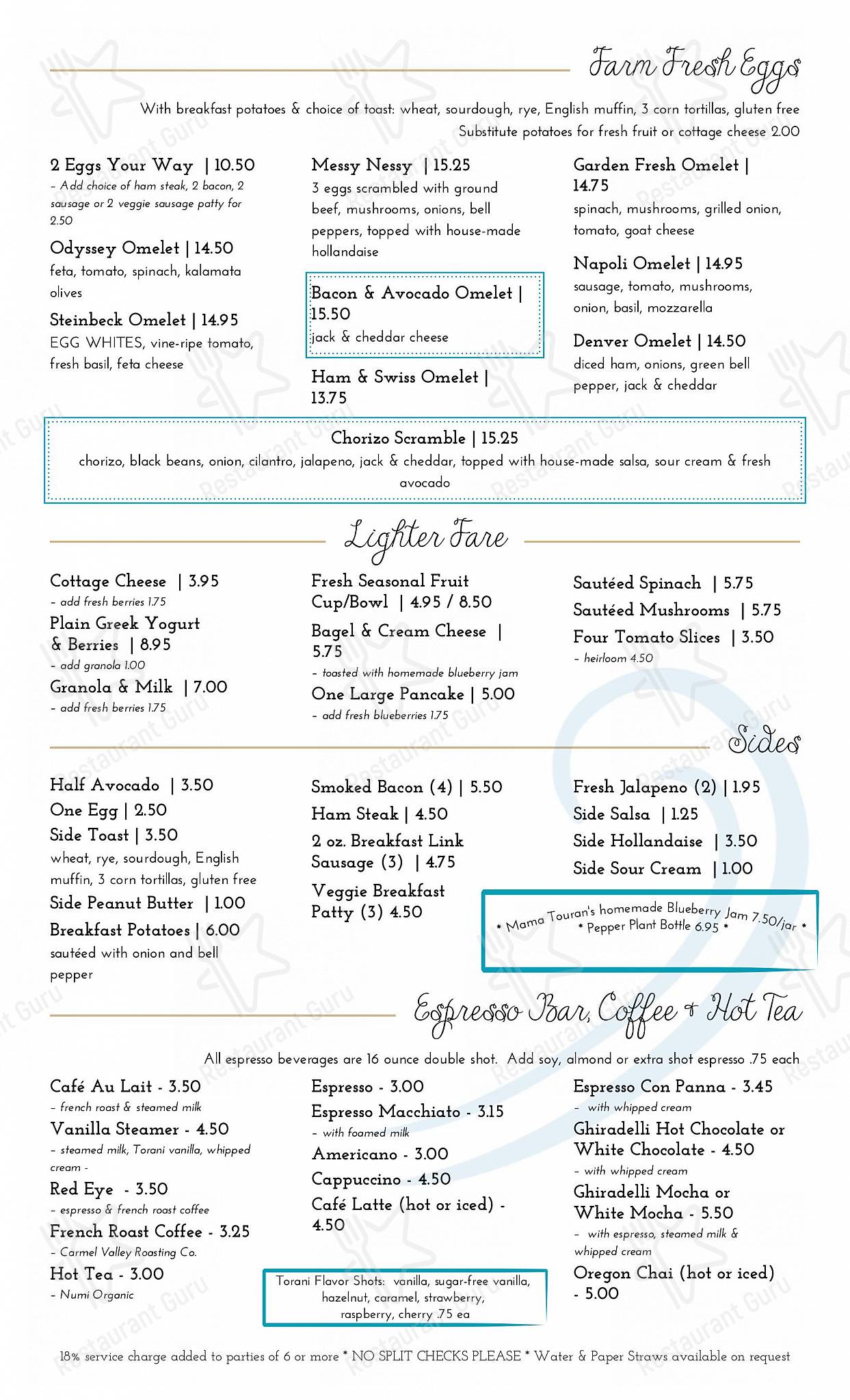 Carta de Wave Street Cafe, Monterrey