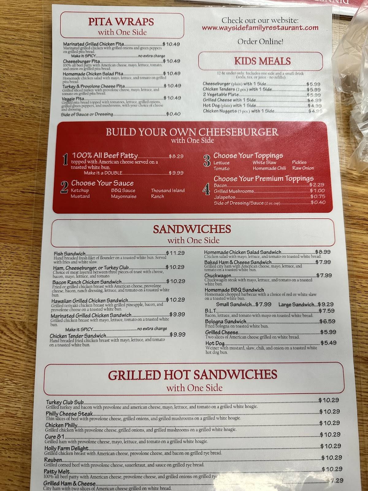 Menu at Wayside - Oakboro restaurant, Oakboro