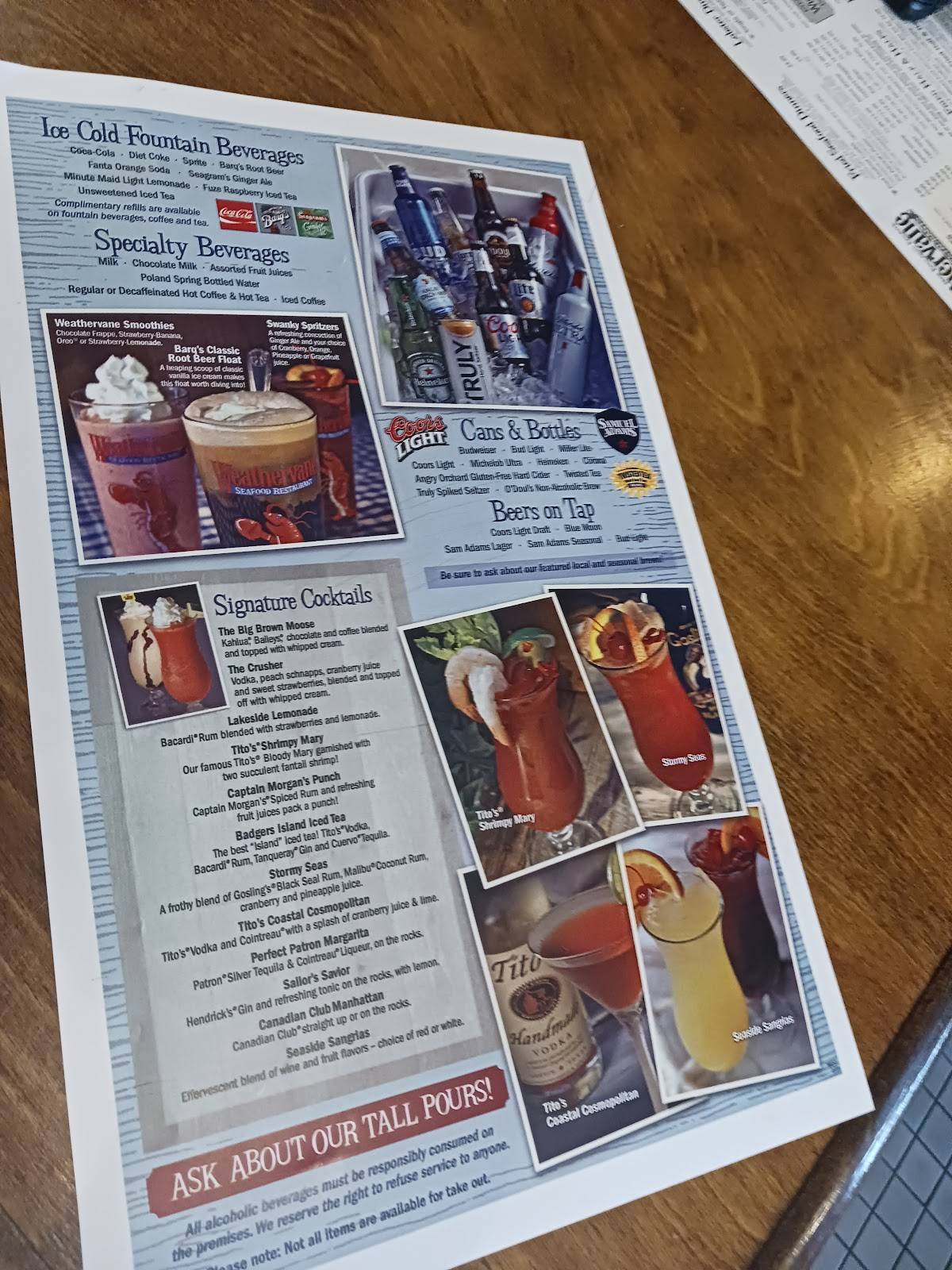 Menu at Weathervane Seafood Restaurant, Lebanon, 267 N Plainfield Rd