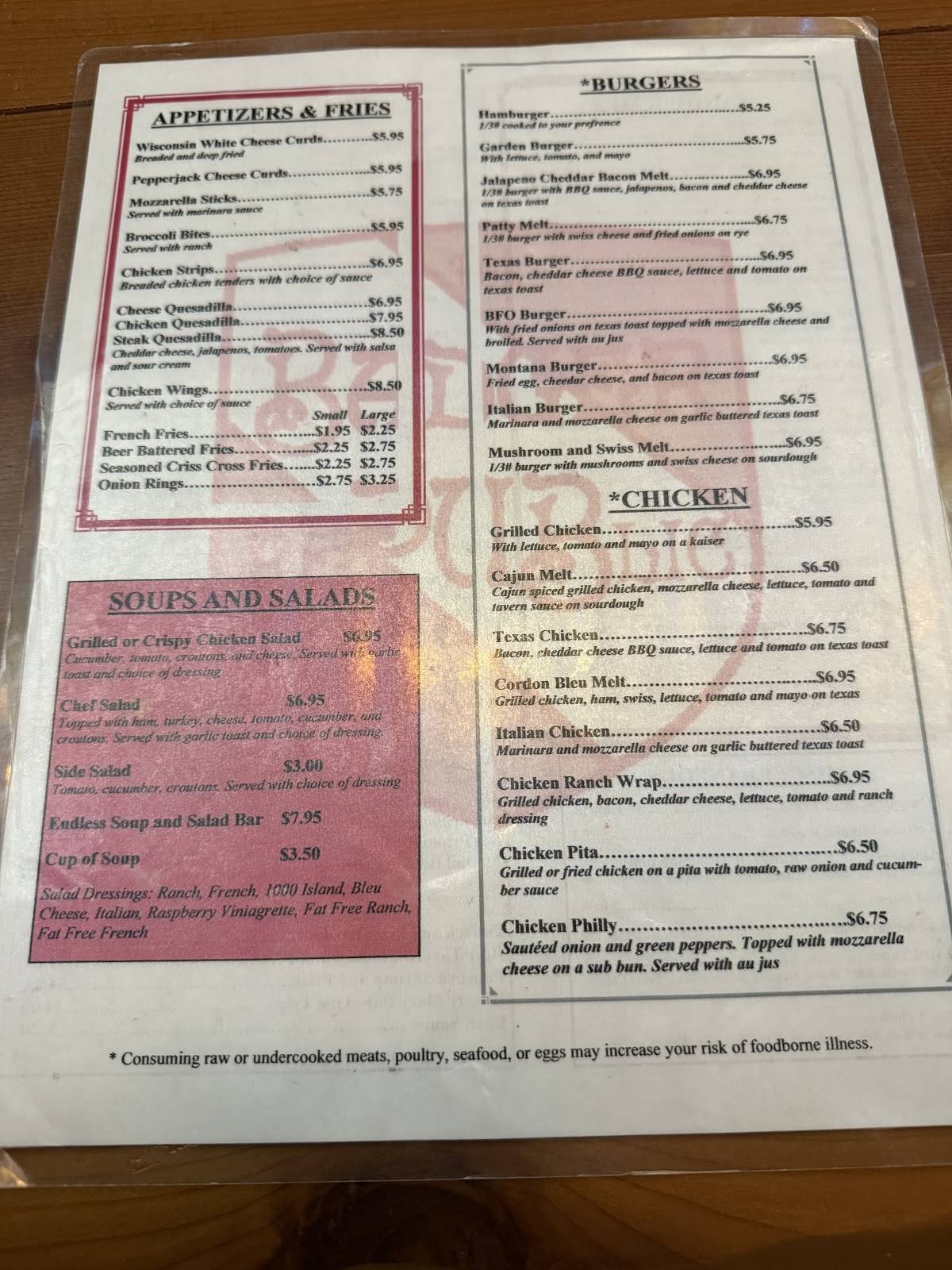 Menu at Wedges pub & bar, Janesville