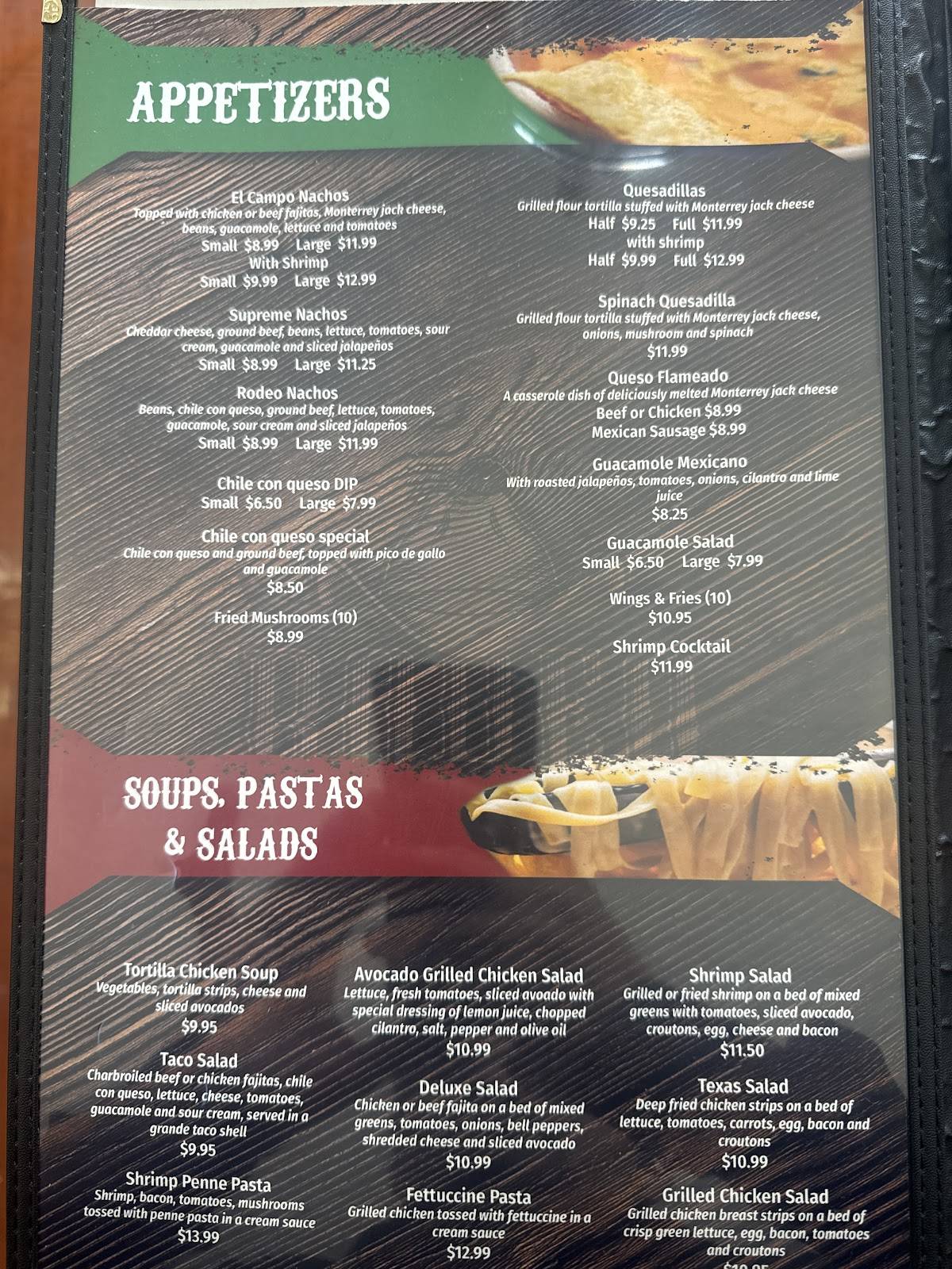 Menu at Rodeo Grill restaurant, Weimar, 101 E Post Office St