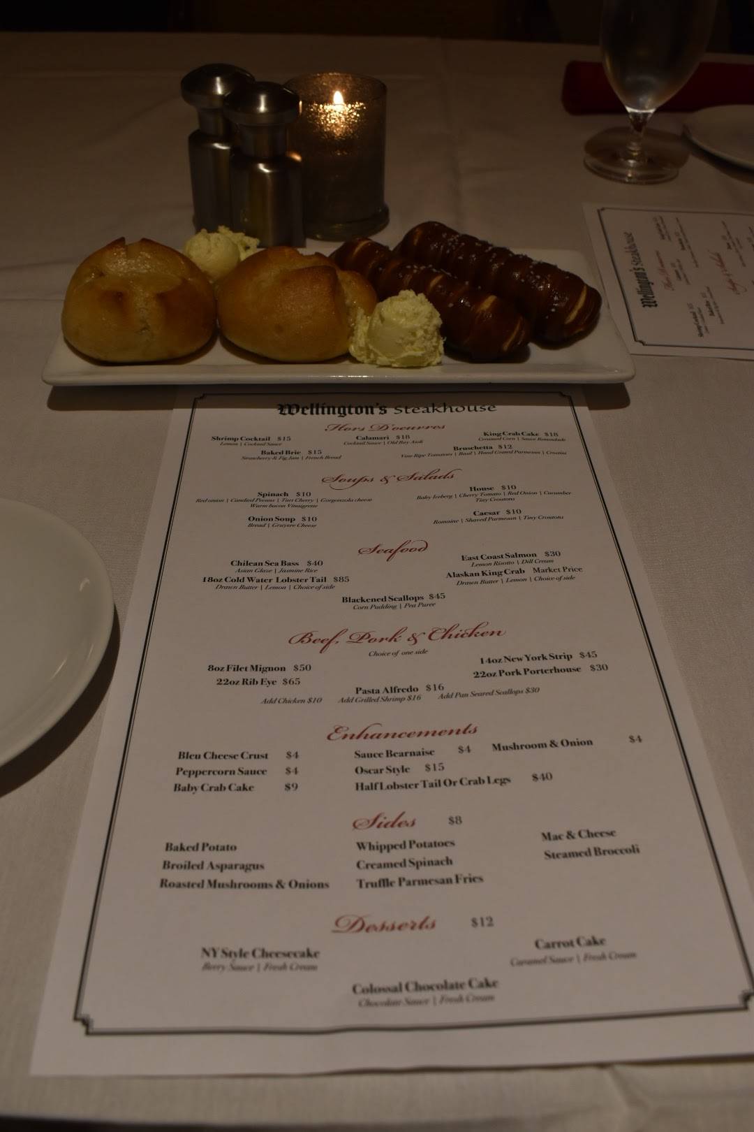 Menu at Wellington's Steakhouse, Rising Sun