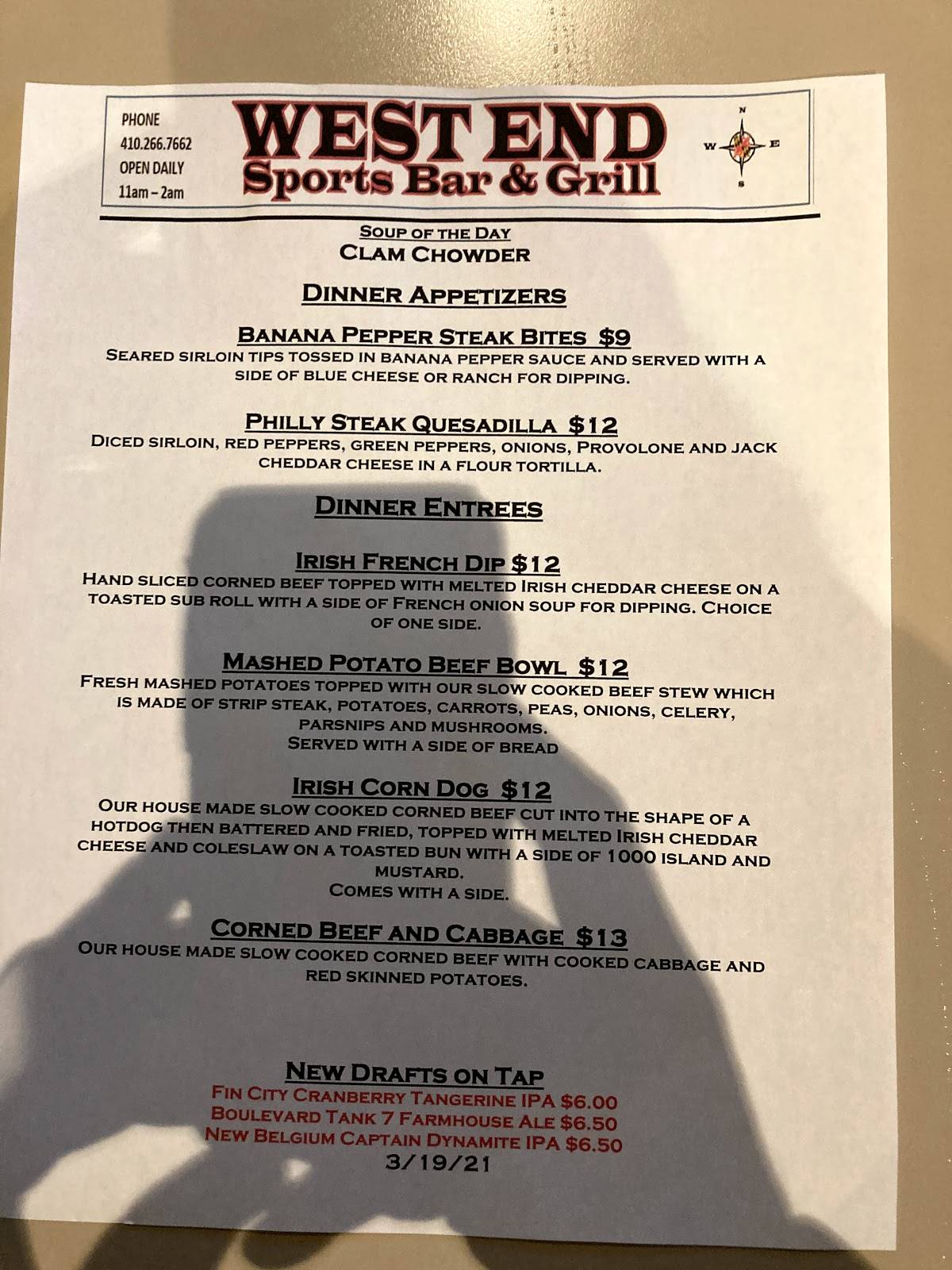 Menu at West End Grill pub & bar, Annapolis