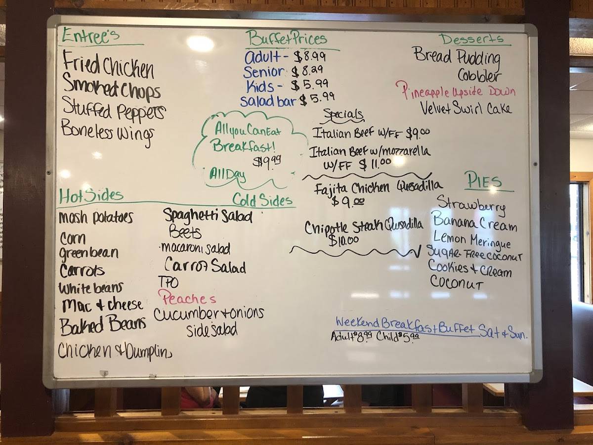 Menu at Bonnie Cafe, West Frankfort