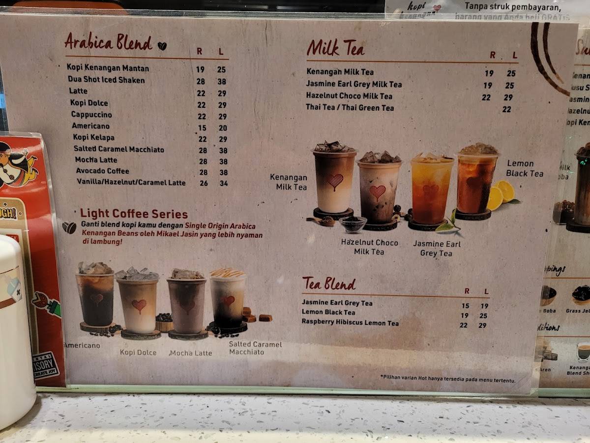 Menu at Kopi Kenangan - Mall Taman Anggrek, West Jakarta