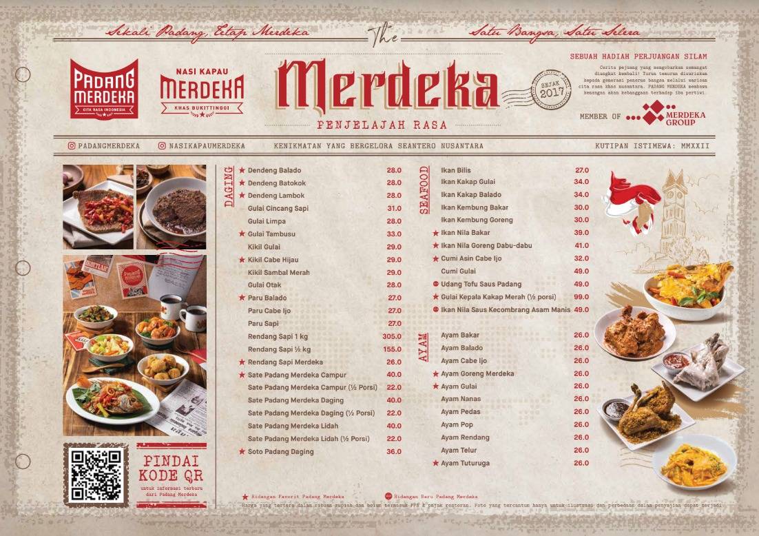 Menu at Padang Merdeka restaurant, West Jakarta