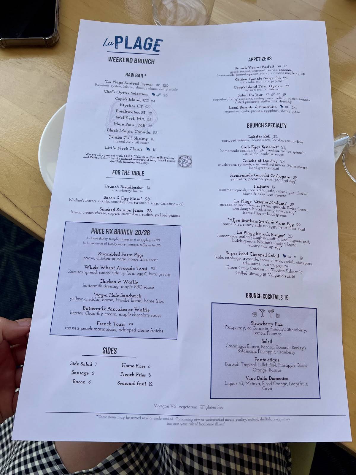 Menu at La Plage Restaurant & Oyster Bar, Westport
