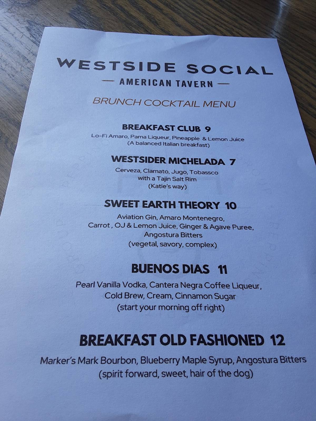 Menu at Westside Social pub & bar, Grand Rapids