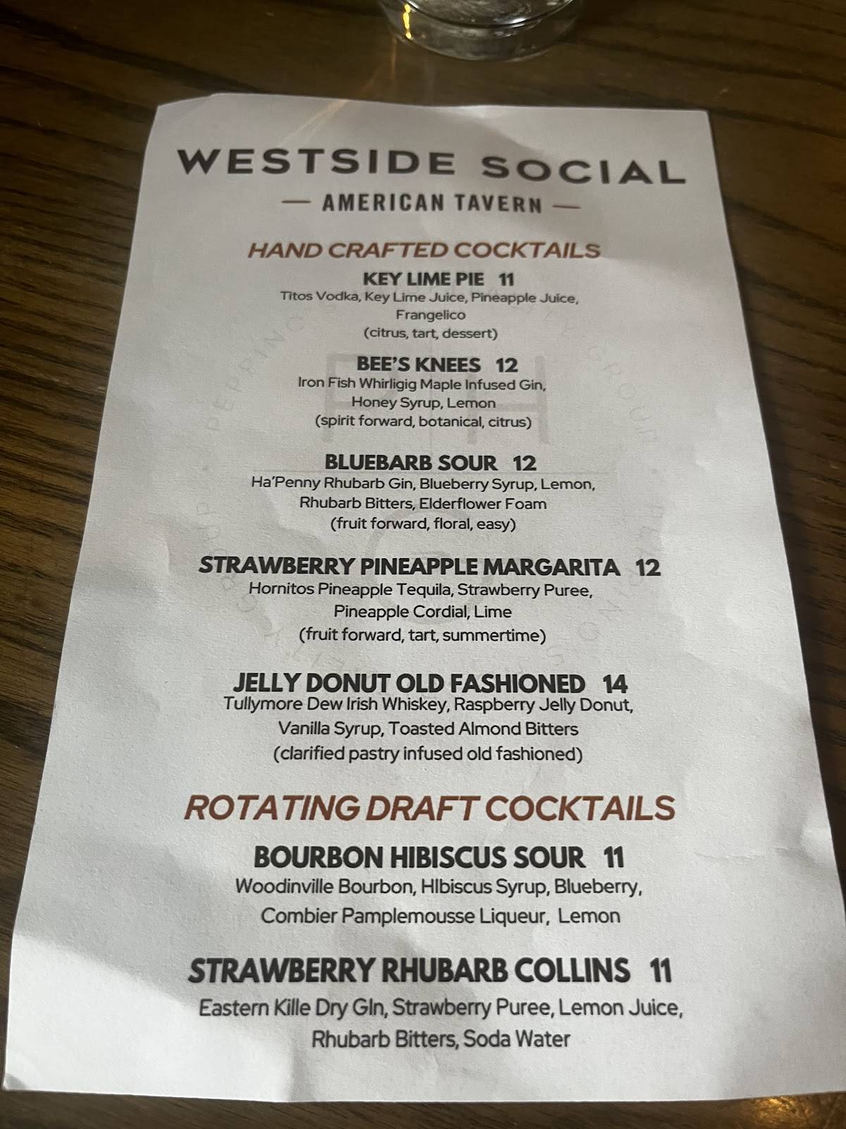 Menu at Westside Social pub & bar, Grand Rapids