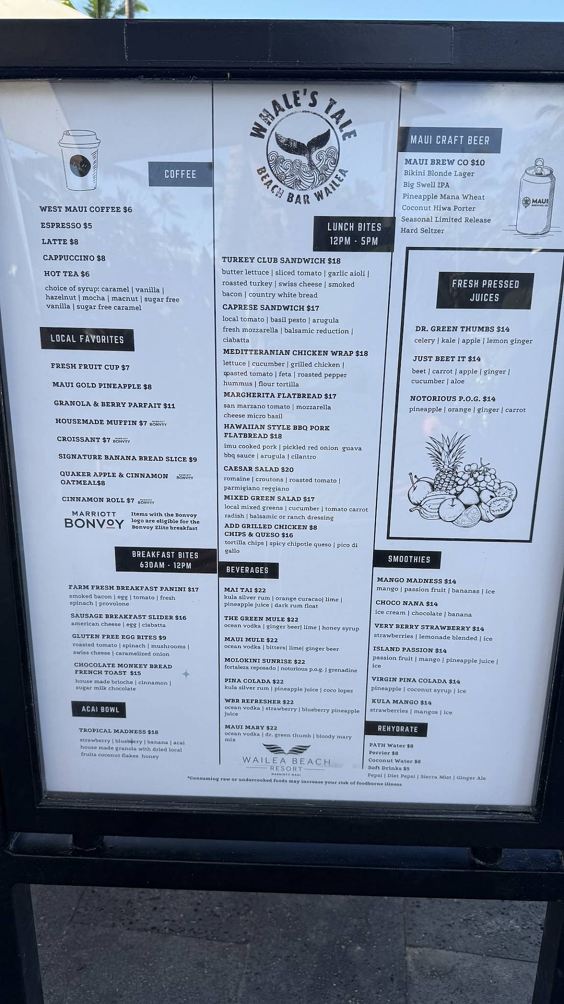 Menu at Whale’s Tale pub & bar, Wailea-Makena