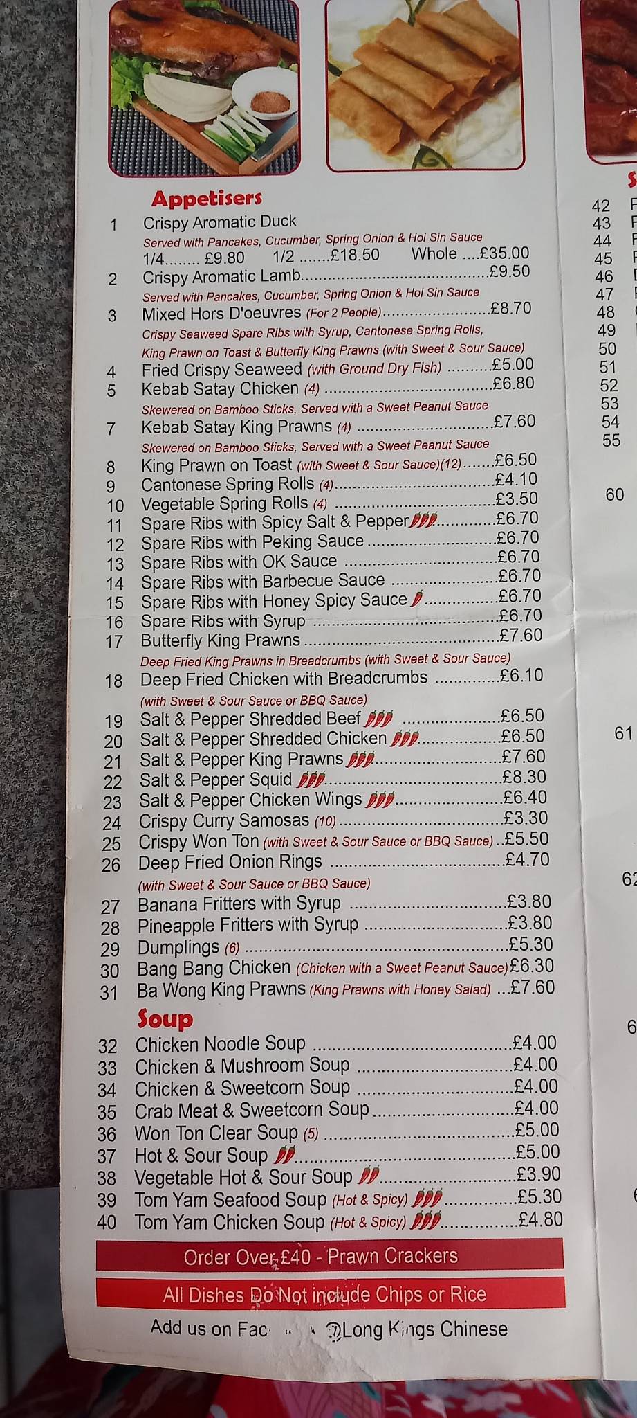 Menu at Long King Chinese Restaurant, Whitby