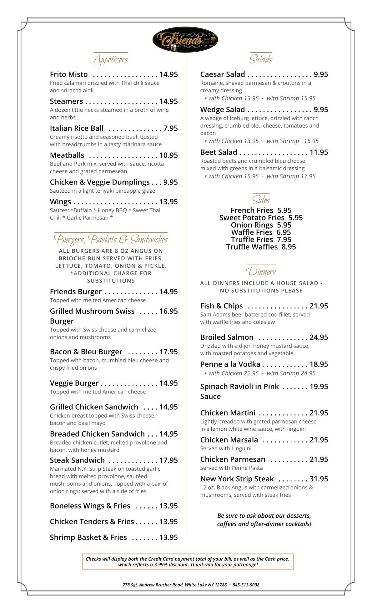 Menu at Friends Bar & Grill, Smallwood
