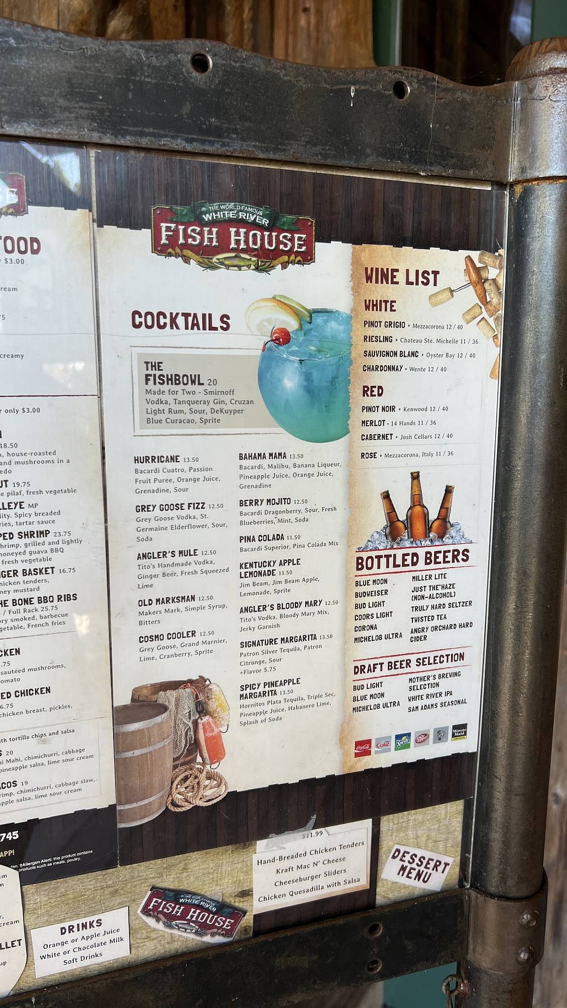 Menu at White River Fish House restaurant, Branson