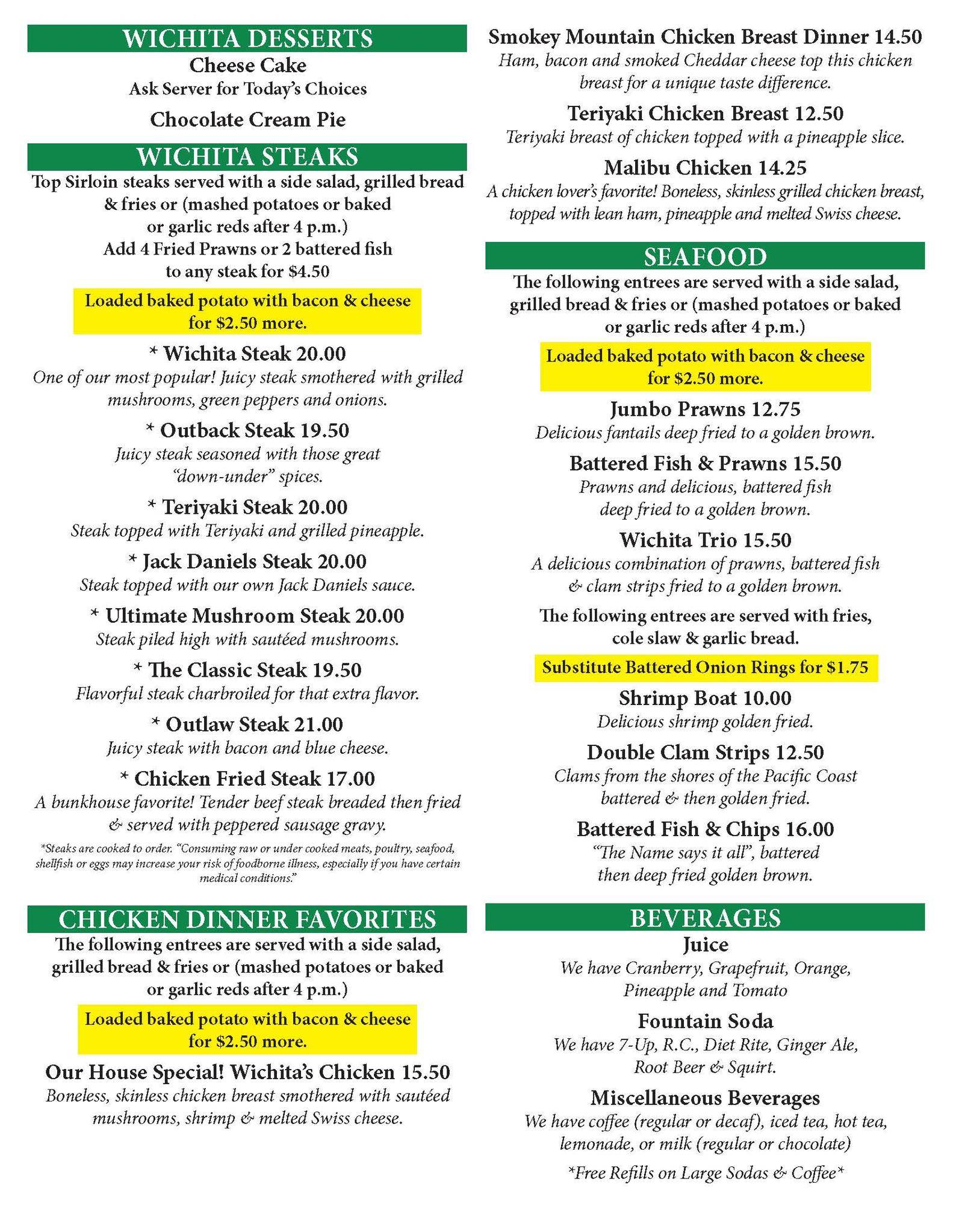 Menu at Wichita Bar & Grill, Oregon City