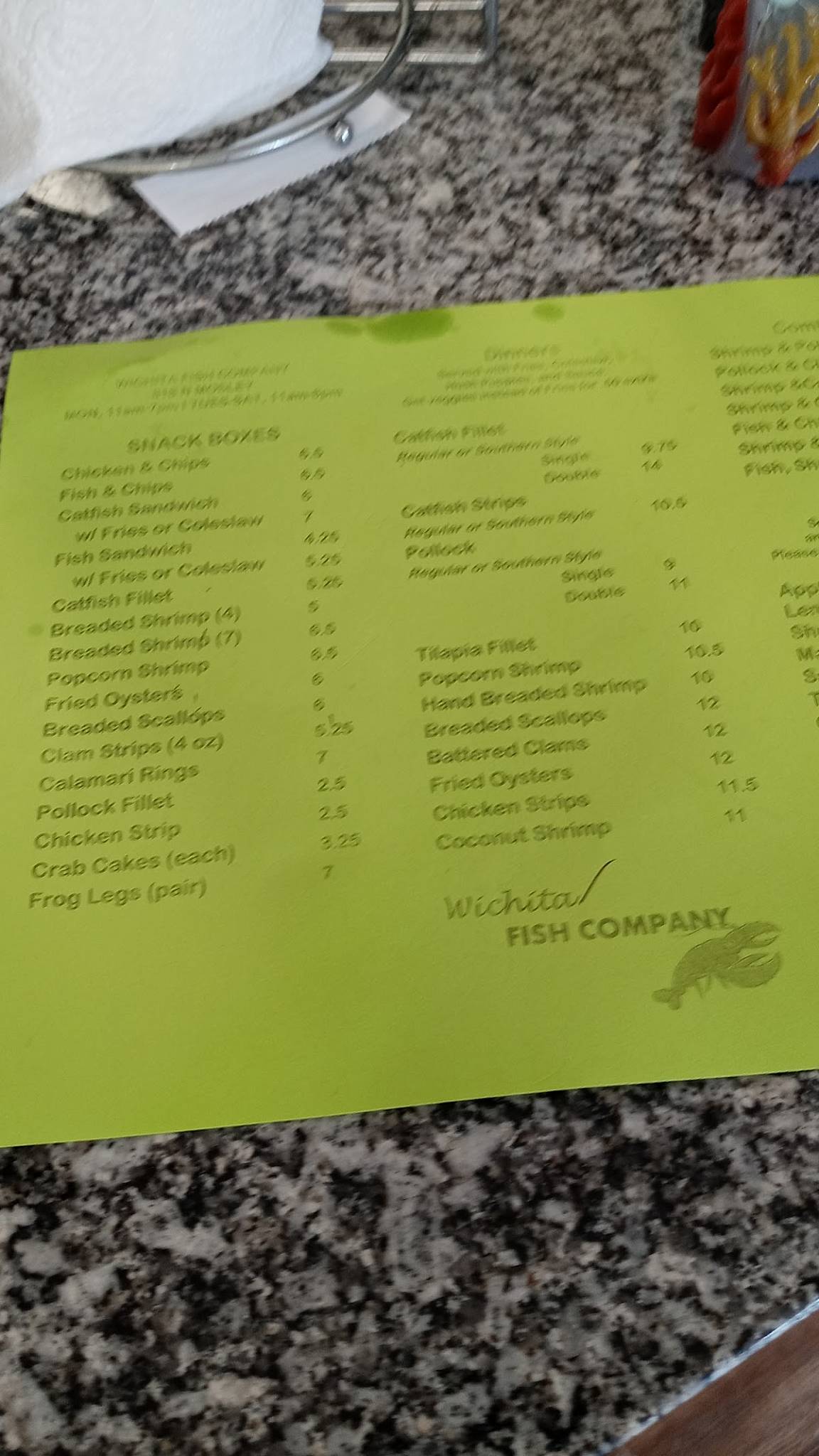 Menu at Wichita Fish Co restaurant, Wichita, 818 N Mosley St