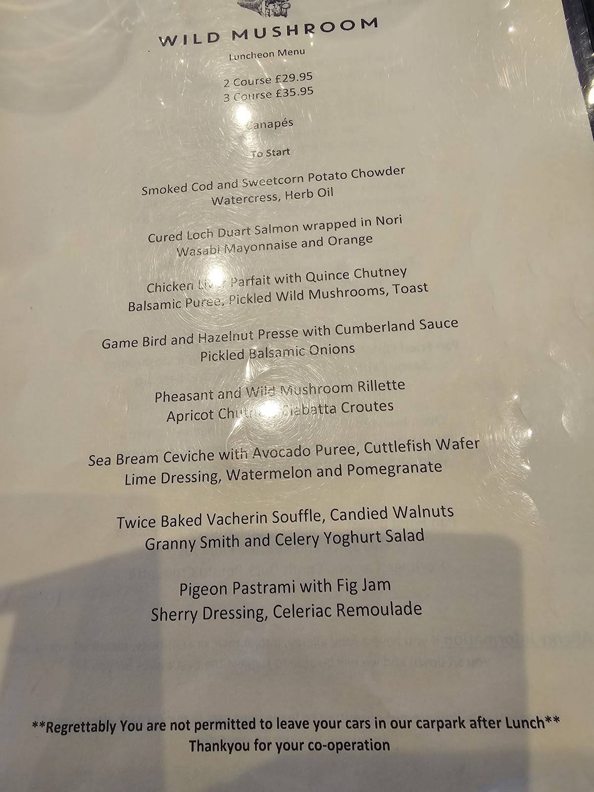 Menu at Wild Mushroom Restaurant, Hastings, Woodgate House