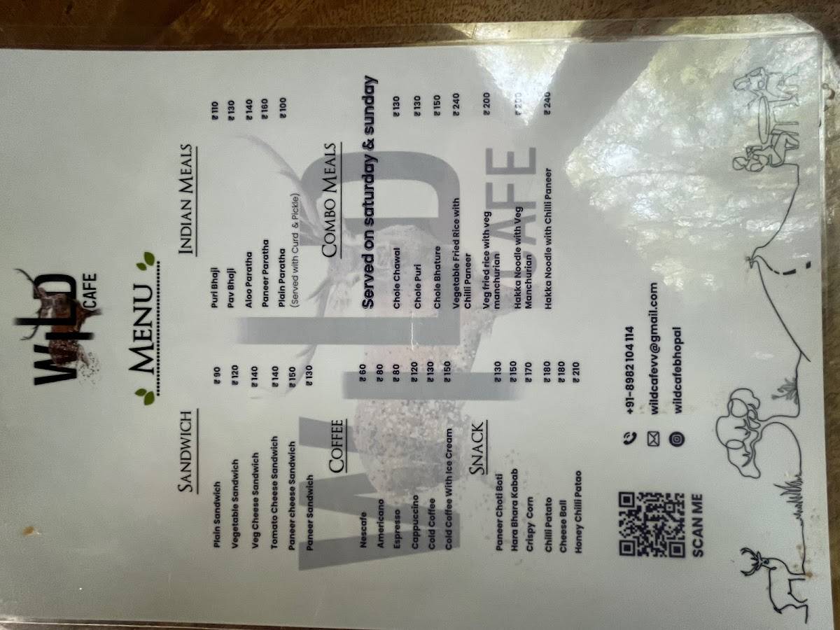 Menu at Wild cafe, Bhopal