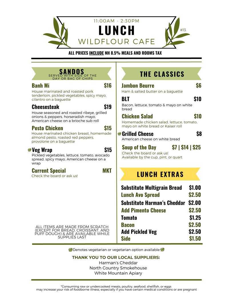 Menu at Wildflour Cafe, Lisbon
