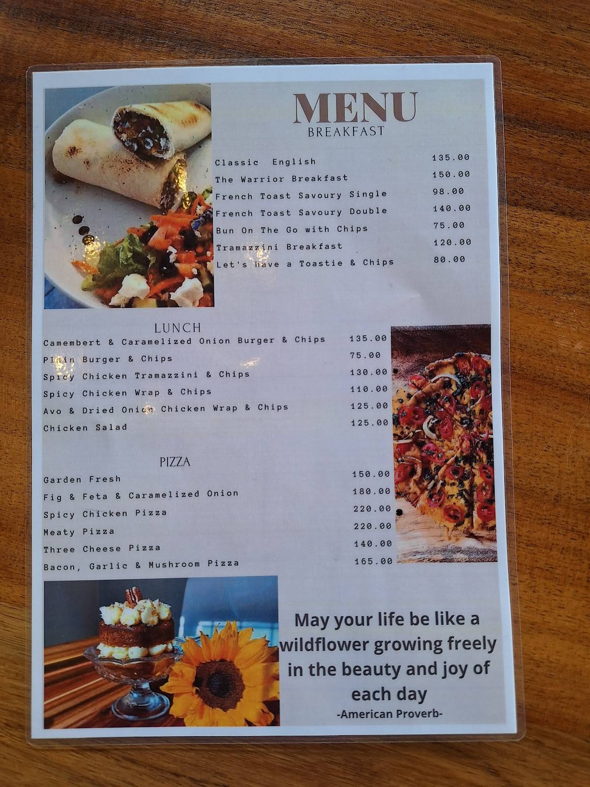 Menu at Wildflower cafe, Springbok