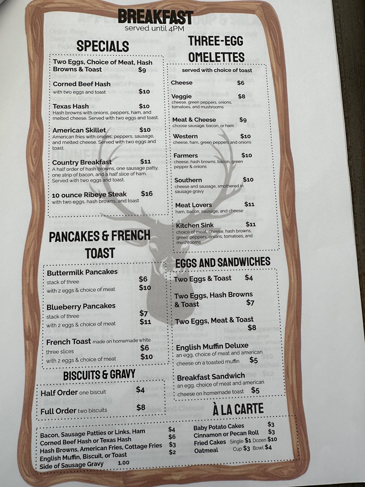 Menu at Williams Cafe, Barryton