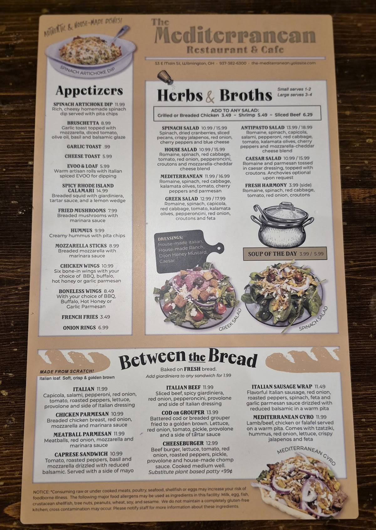 Menu at Mediterranean Restaurant, Wilmington