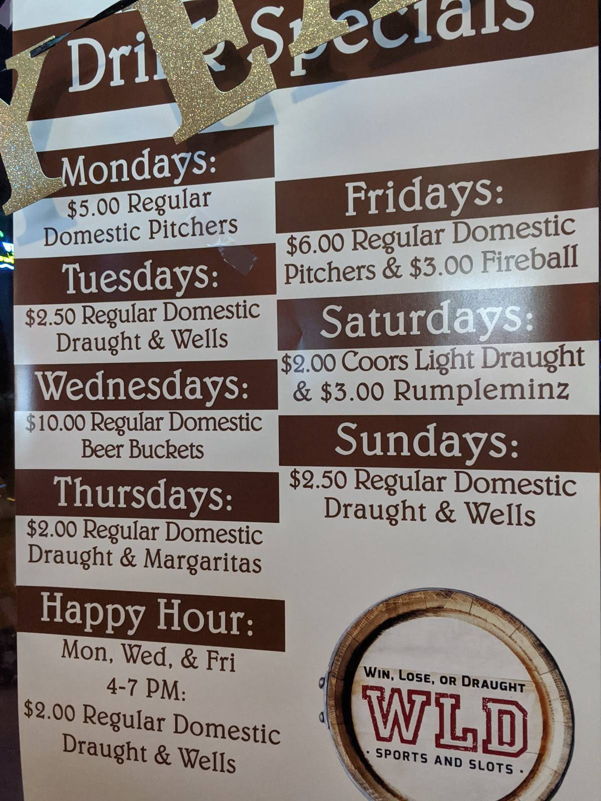 Menu at Win, Lose, or Draught pub & bar, Springfield