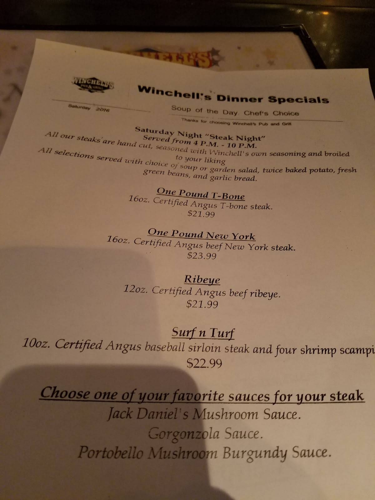 Menu at Winchell's Pub & Grill, Las Vegas, 199 E Warm Springs Rd