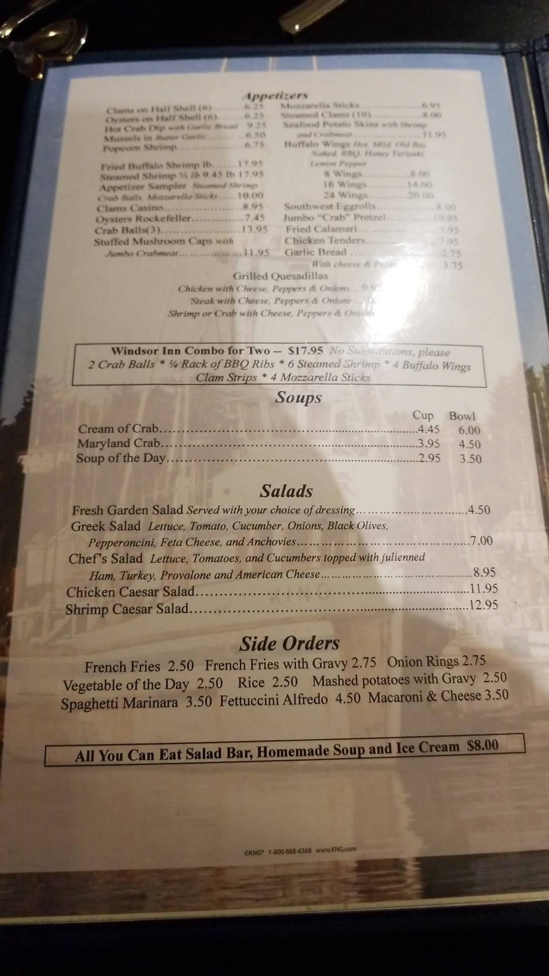 Menu at Windsor Inn Crab House restaurant, Milford Mill