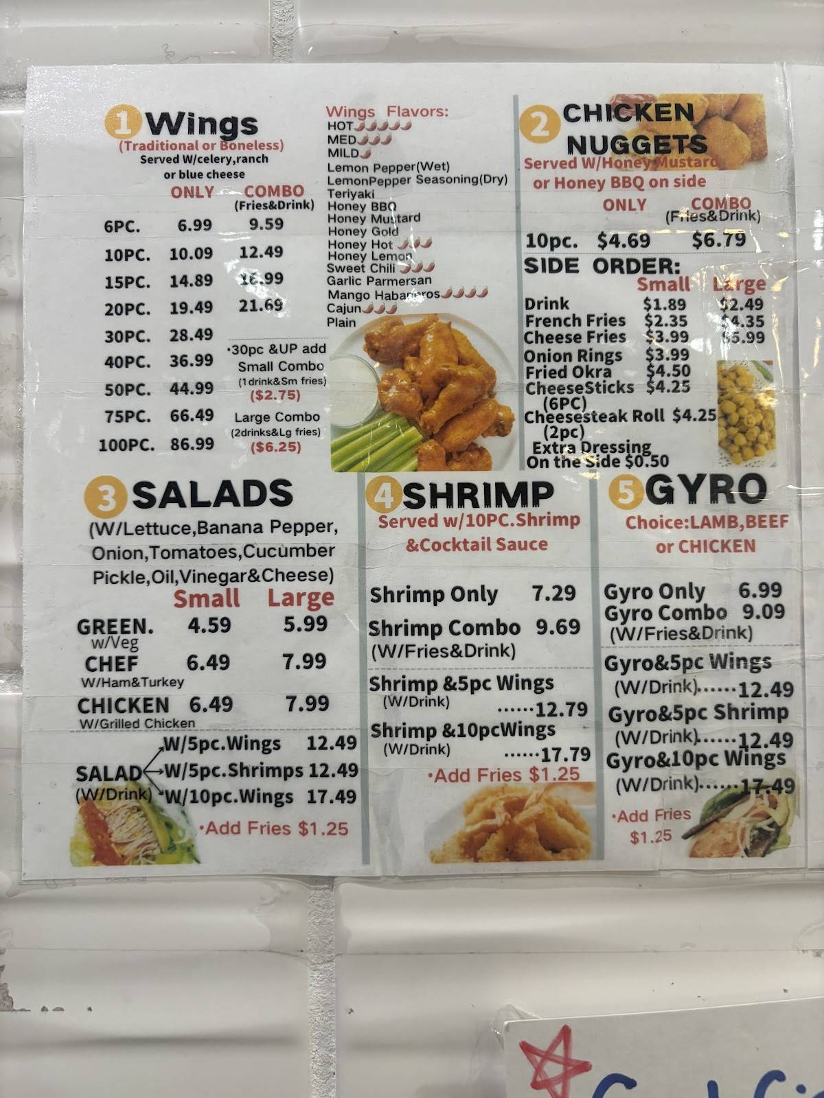 Carta del restaurante Wing Express Deli, Tupelo, W Main St