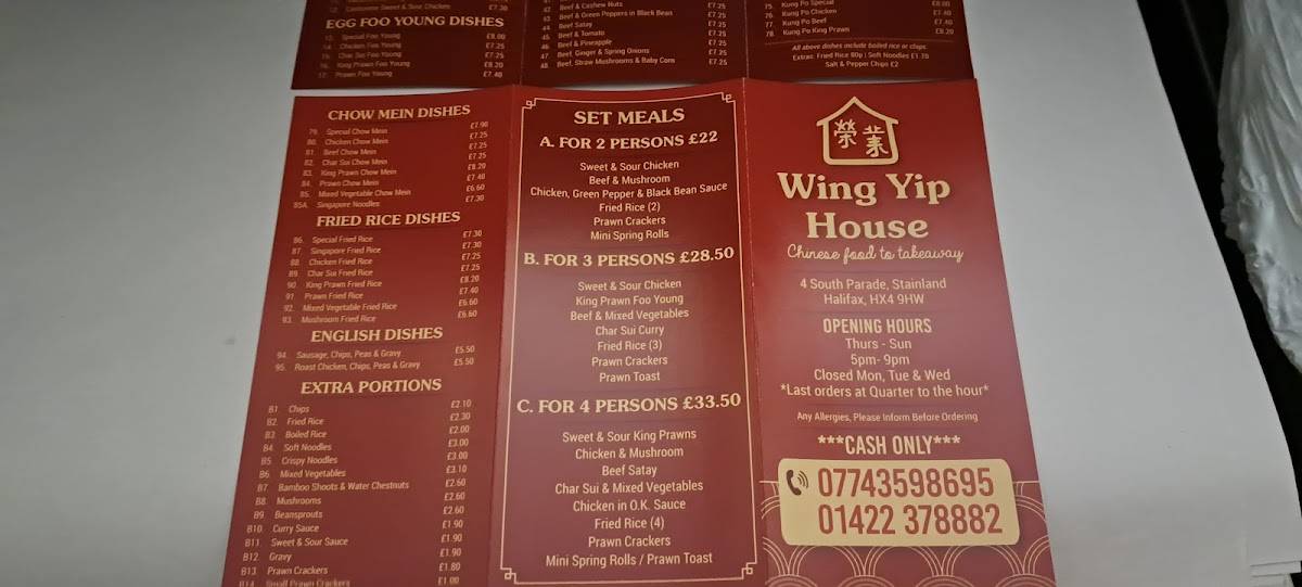 Menu at Wing Yip Chinese Takeaway, Halifax