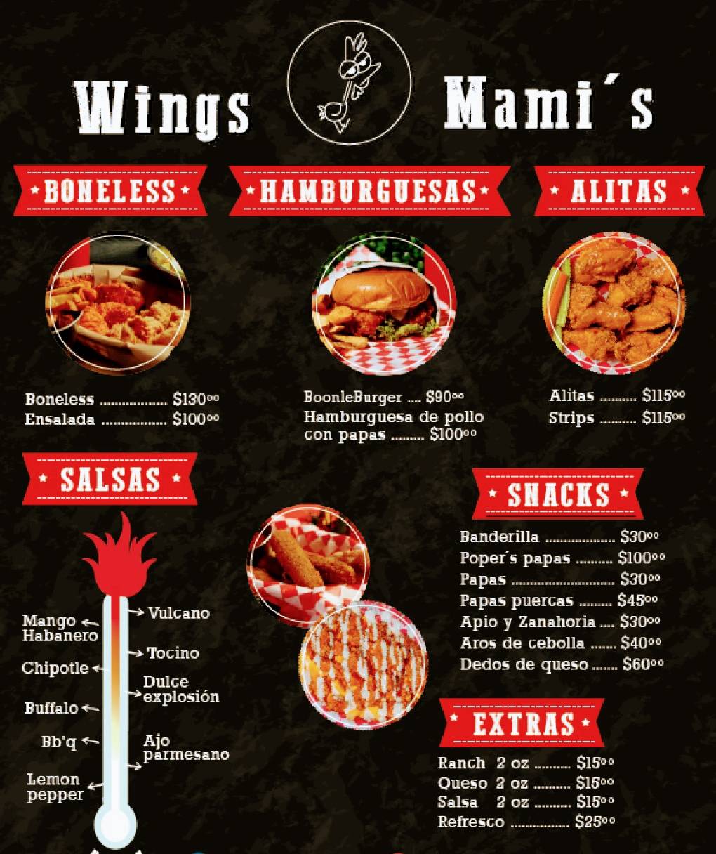 Carta del restaurante Wings Mami's-Miguel del la Madrid, Ciudad Juarez