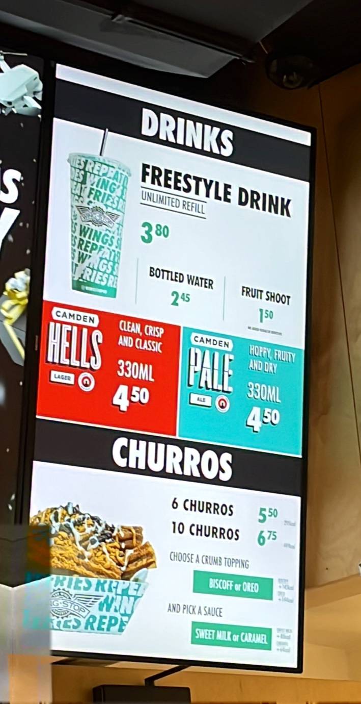 Menu at Wingstop Cambridge Circus restaurant, London, 138 Shaftesbury Ave