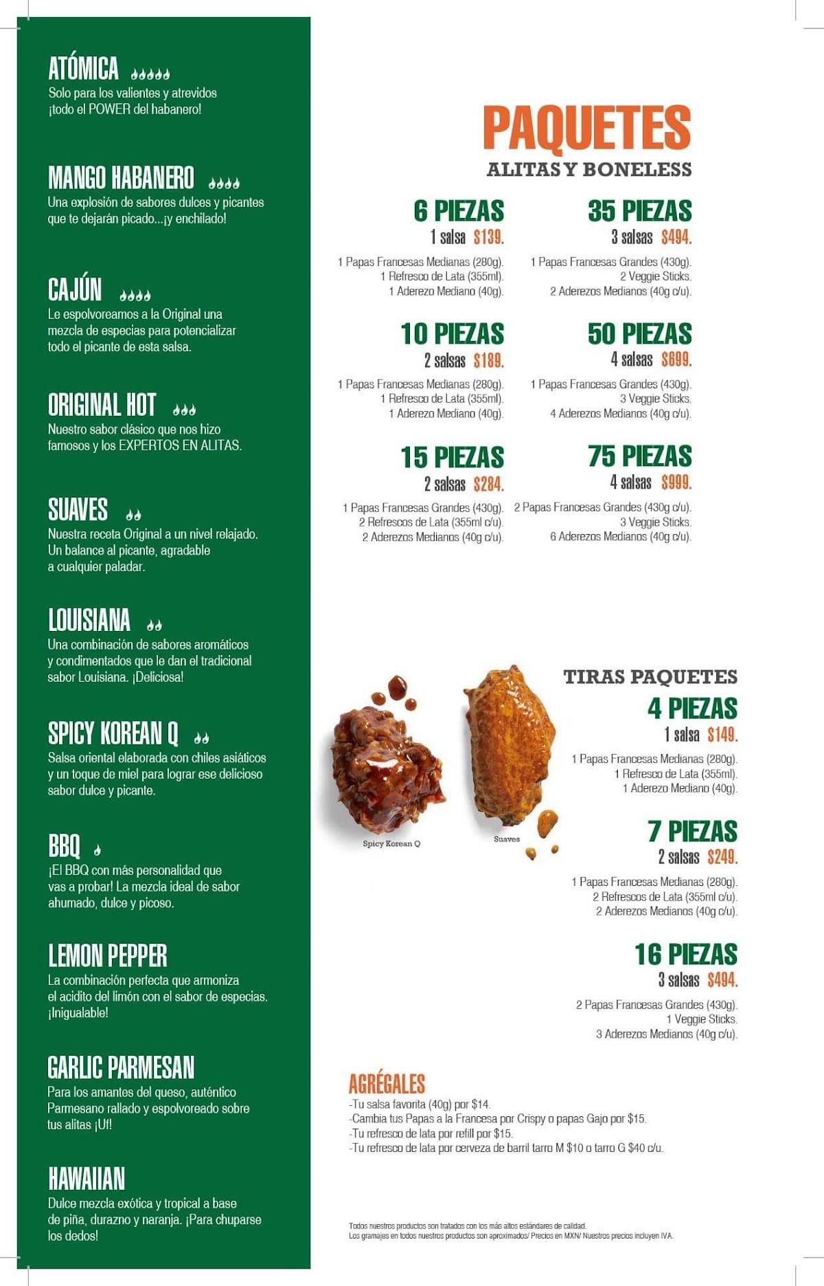 Carta del restaurante Wingstop Moll del Valle, San Pedro Garza García