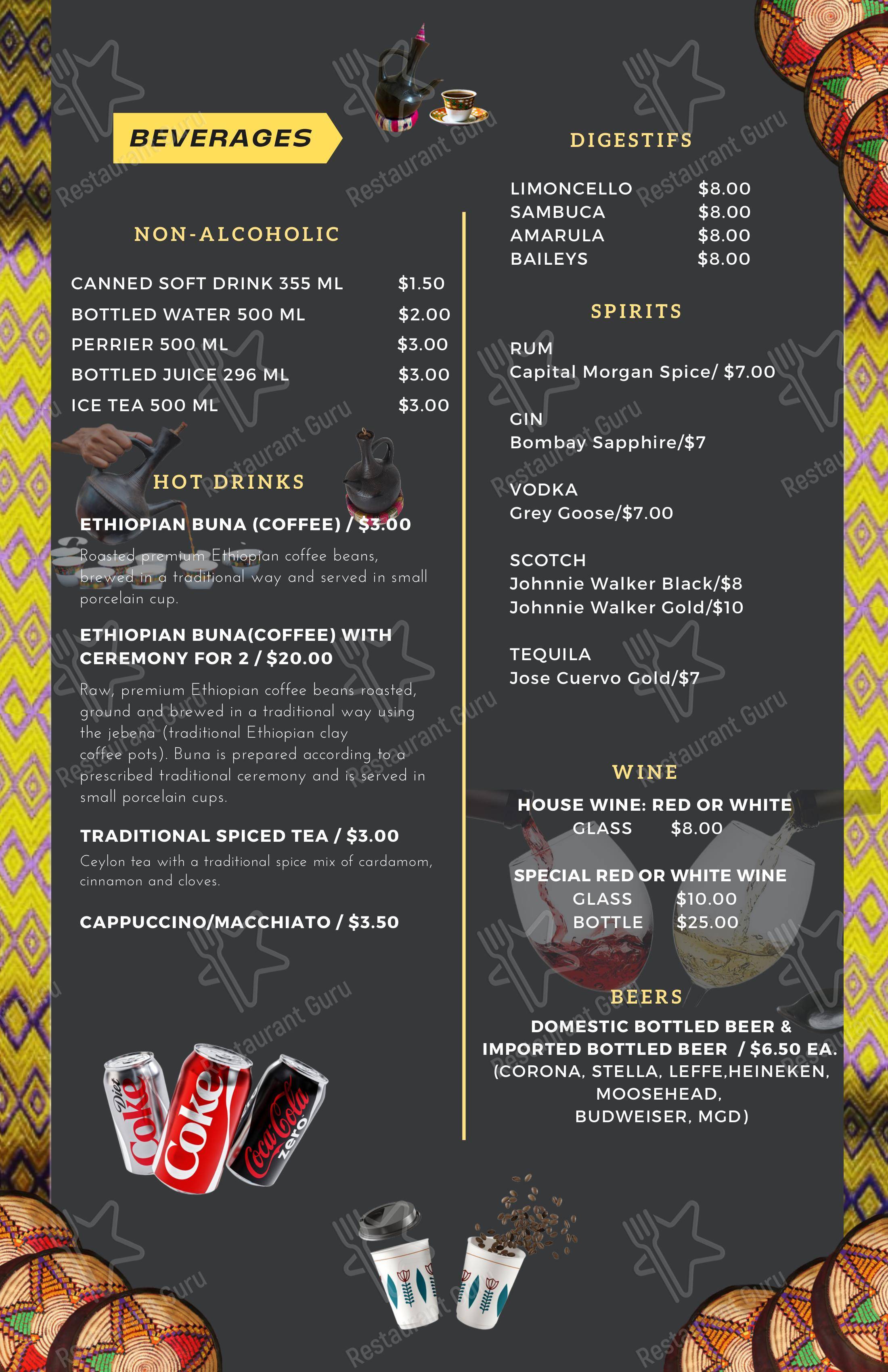 Menu at MESOB ETHIOPIAN EATS restaurant, Winnipeg