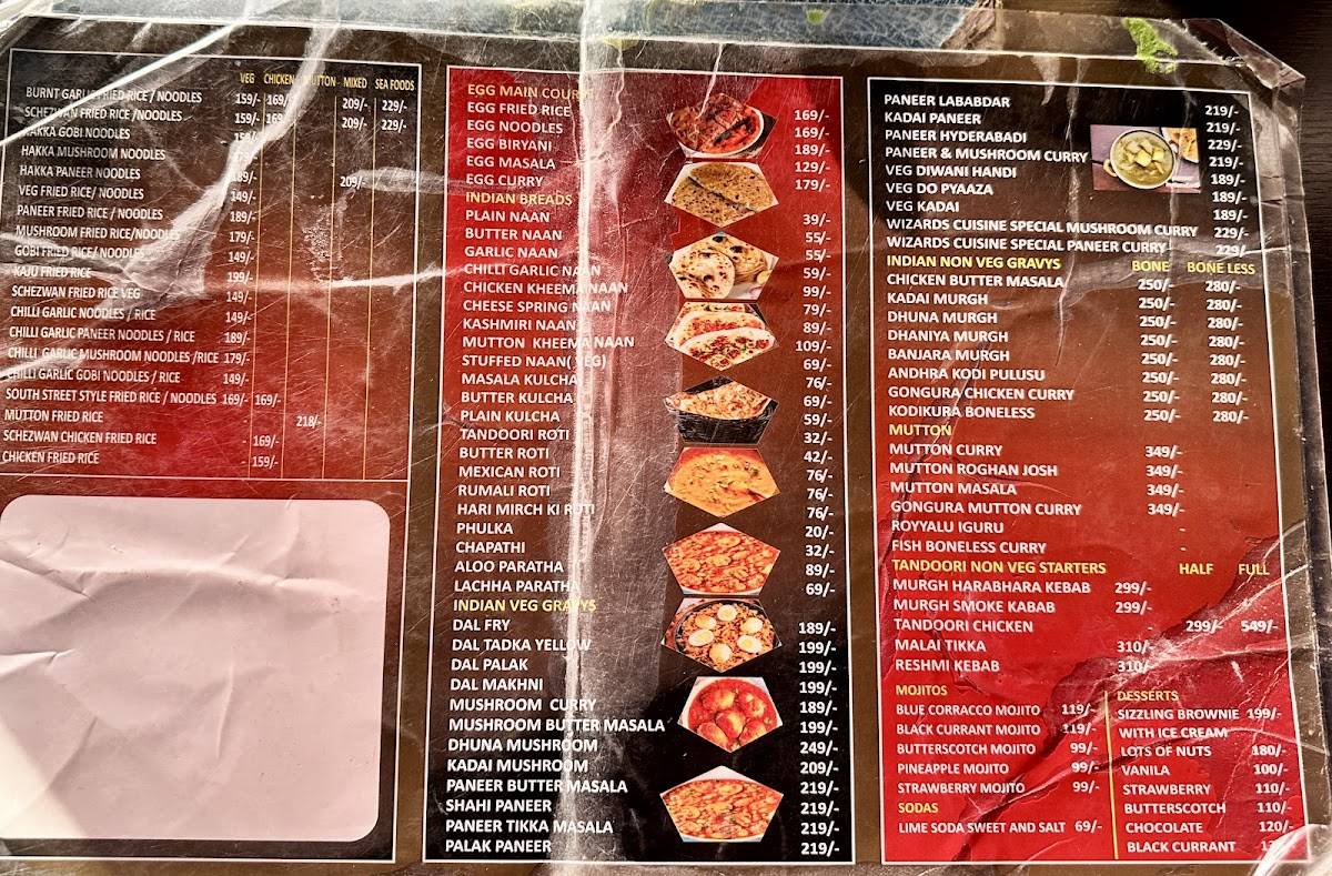 Menu at Wizards Cuisine, Chittoor
