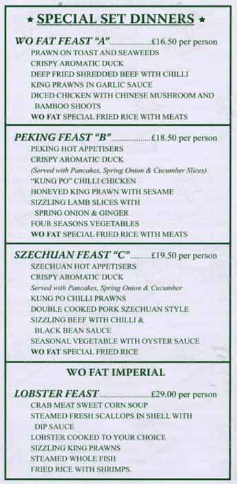 Menu at Wo Fat restaurant, Loughton, 270-272 High Rd