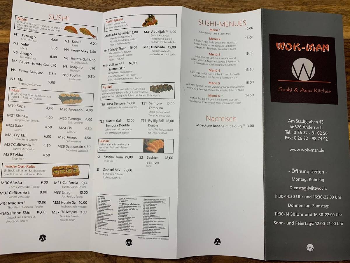 Speisekarte von Wok Man restaurant, Andernach