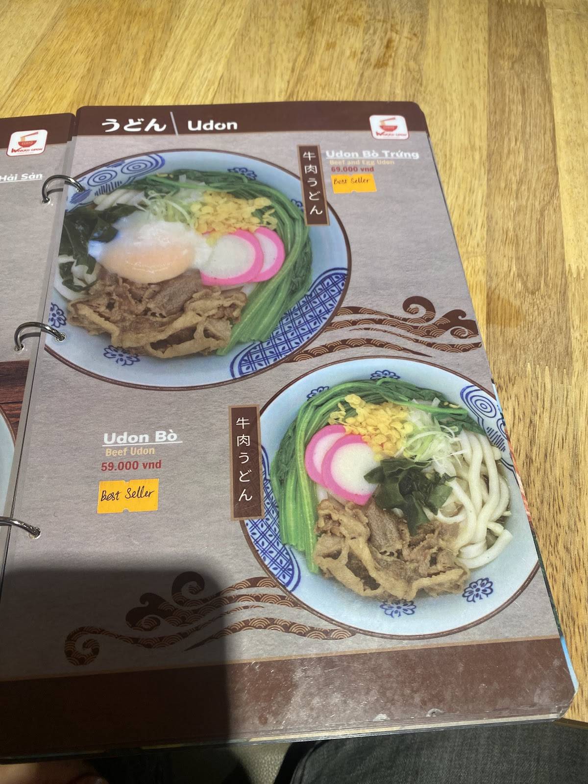 Menu at Wokku Udon Cuu Long restaurant, Ho Chi Minh City