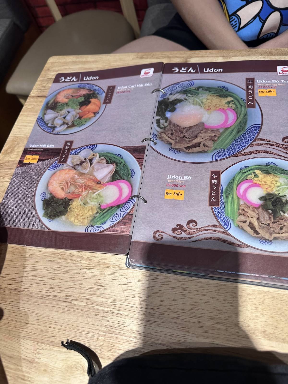 Menu at Wokku Udon Cuu Long restaurant, Ho Chi Minh City