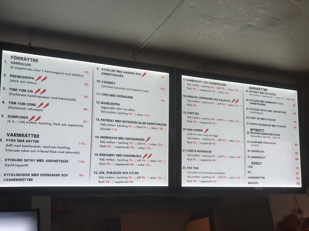 Menu at Woktory restaurant, Stockholm