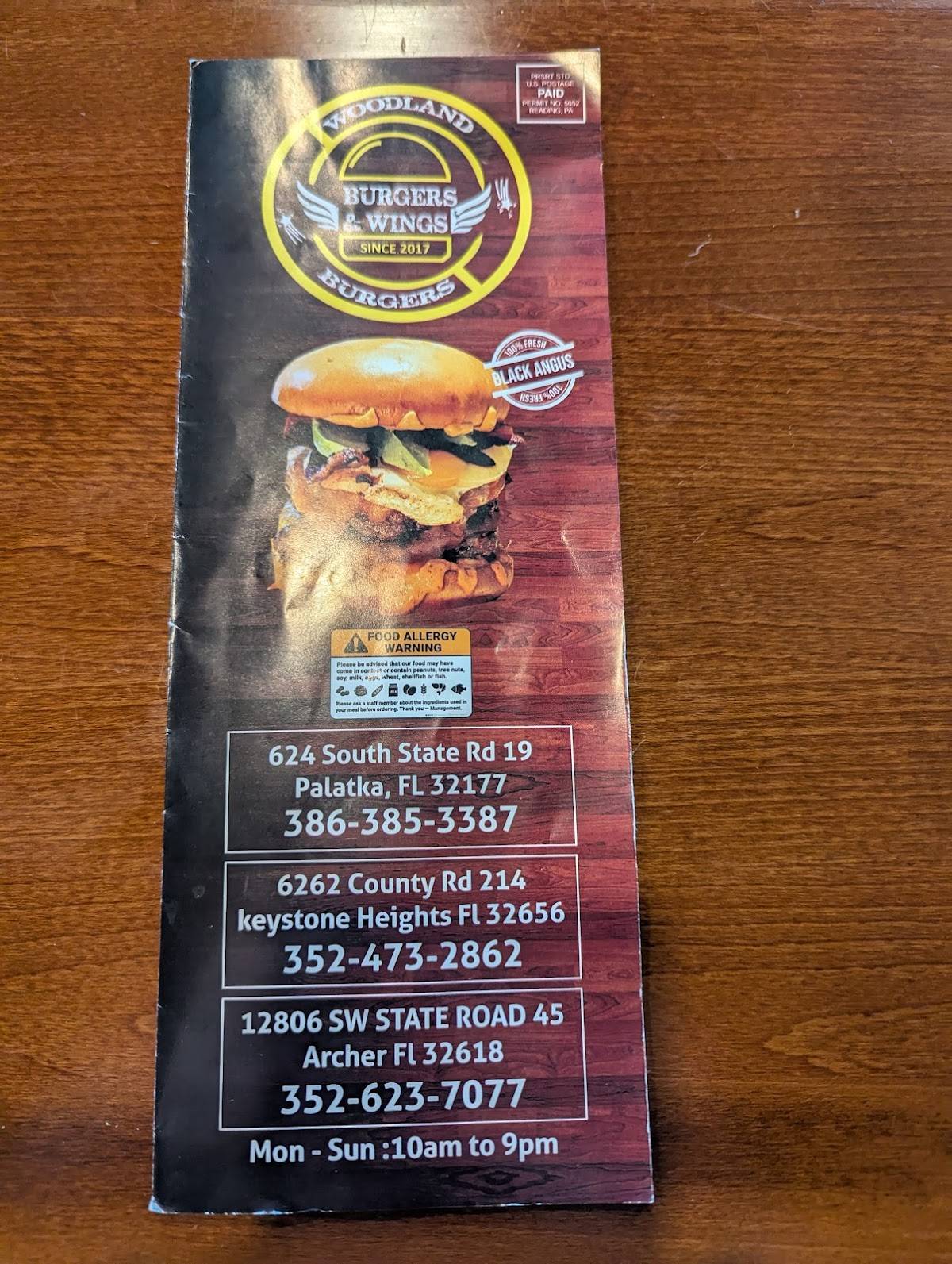 Menu at Woodland Burger & Wings Archer BBQ, Archer
